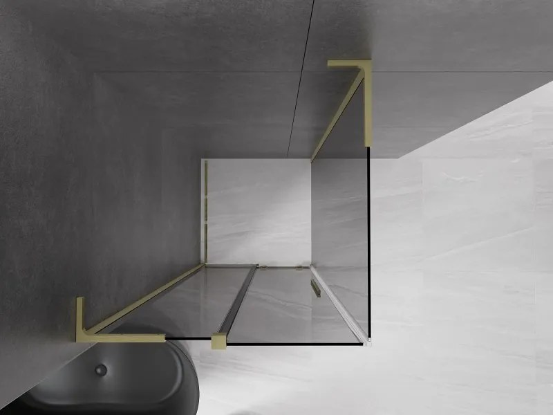 Mexen Velar L, sprchový kout s posuvnými dveřmi 90 x 90 cm, 8mm šedé sklo, zlatá matná, 871-090-090-43-55