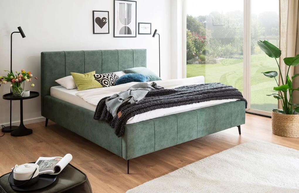 Zelená sametová dvoulůžková postel Meise Möbel Lizzano 180 x 200 cm
