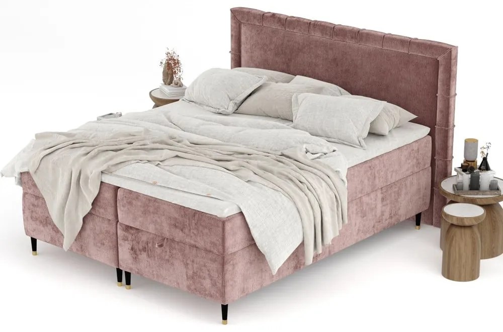 Růžová boxspring postel s úložným prostorem 160x200 cm Voyage – Maison de Rêve