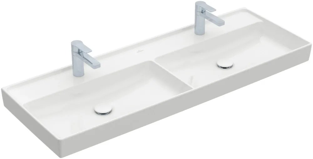 VILLEROY & BOCH Villeroy &amp; Boch COLLARO - Dvojumyvadlo na skříňku, 1300x470x160 mm, bez přepadu, bílá Alpin CeramicPlus 4A34D1R1