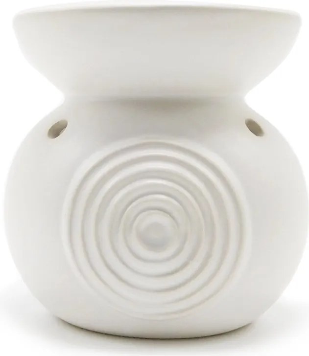 Bílá keramická aromalampa na esenciální oleje – minimalistický design, motiv kruhů