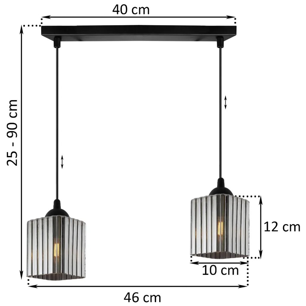 Závěsné svítidlo Riffle Square, 2x grafitové skleněné stínítko, b
