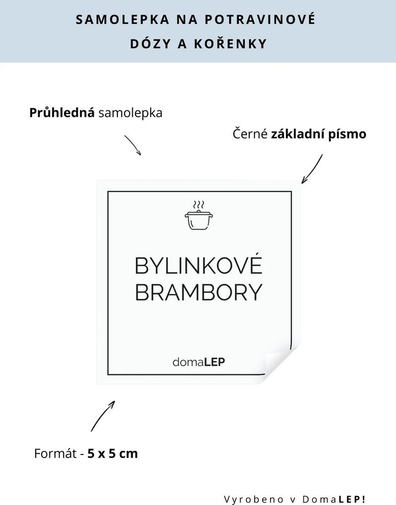 Samolepka na kořenky BYLINKOVÉ BRAMBORY průhledná 5 × 5 cm základní písmo