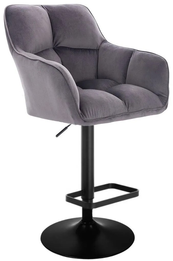 LuxuryForm DESIGN Barová židle AMALFI VELUR na černé kulaté podstavě - tmavě šedá