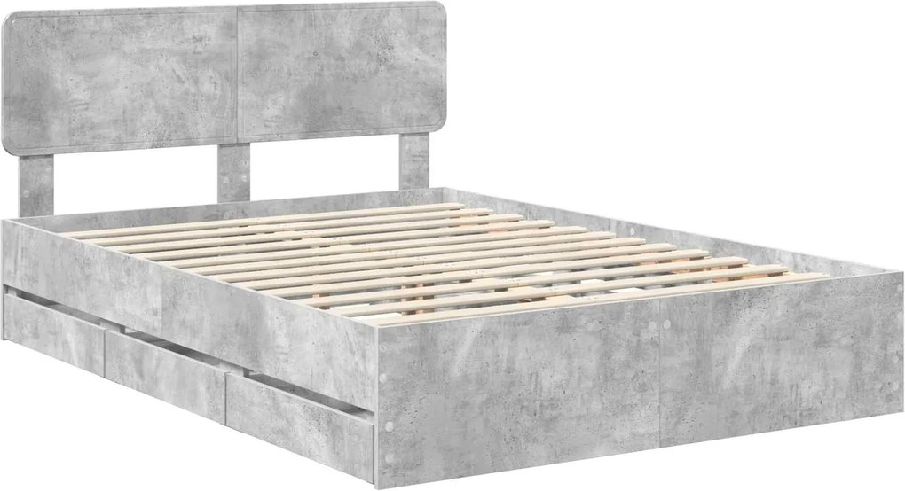 Rám postele s čelo Betonově Šedá 150 x 200 cm Dřevěný materiál 3412174