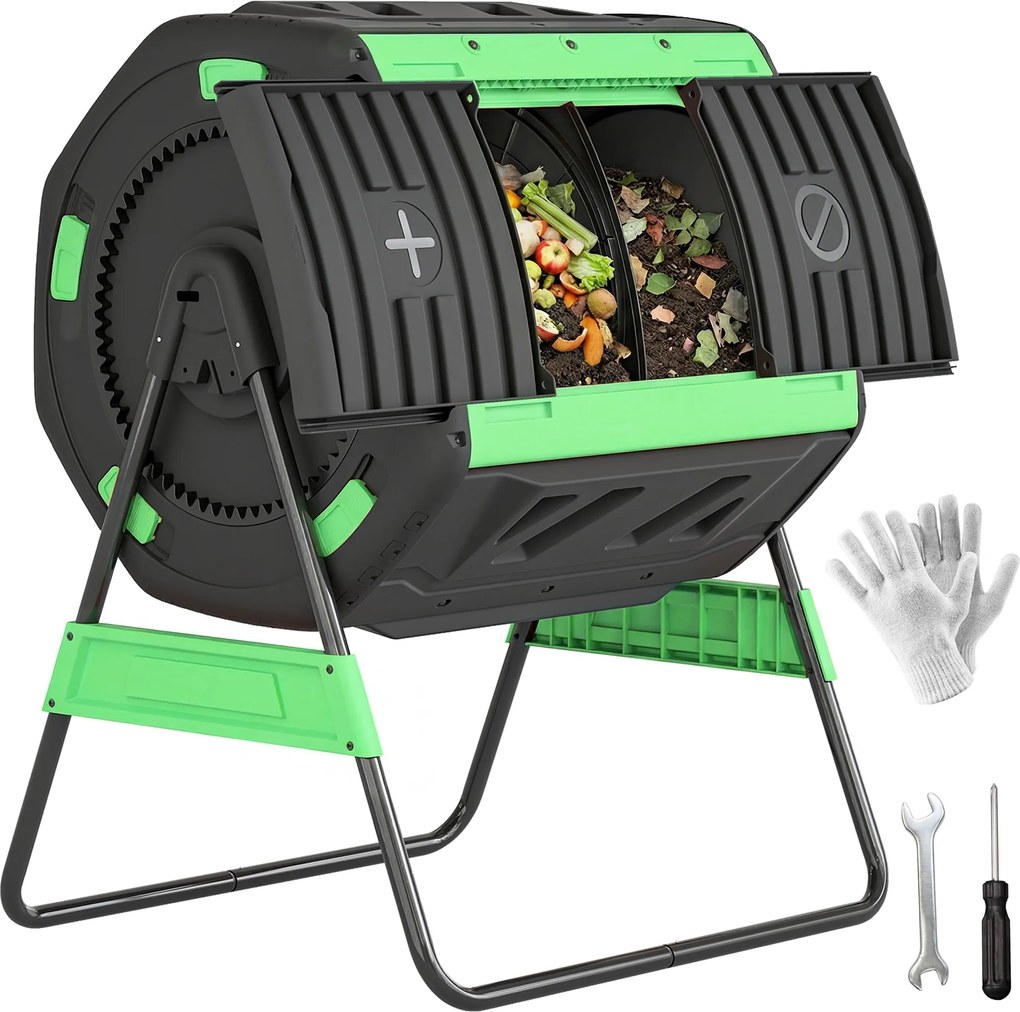 Outsunny 200 l kompostér, 94 × 67 × 98 cm – rychlý kompostér s větracími otvory a posuvnými dvířky, odolný plast | Aosom