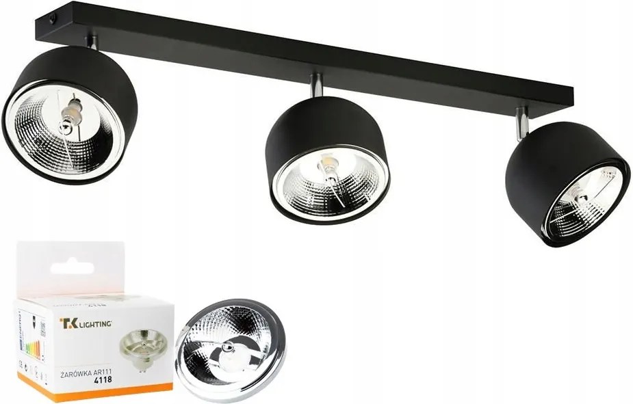Černá moderní trojitá spotová stropní reflektorová lampa Altea Black 6520