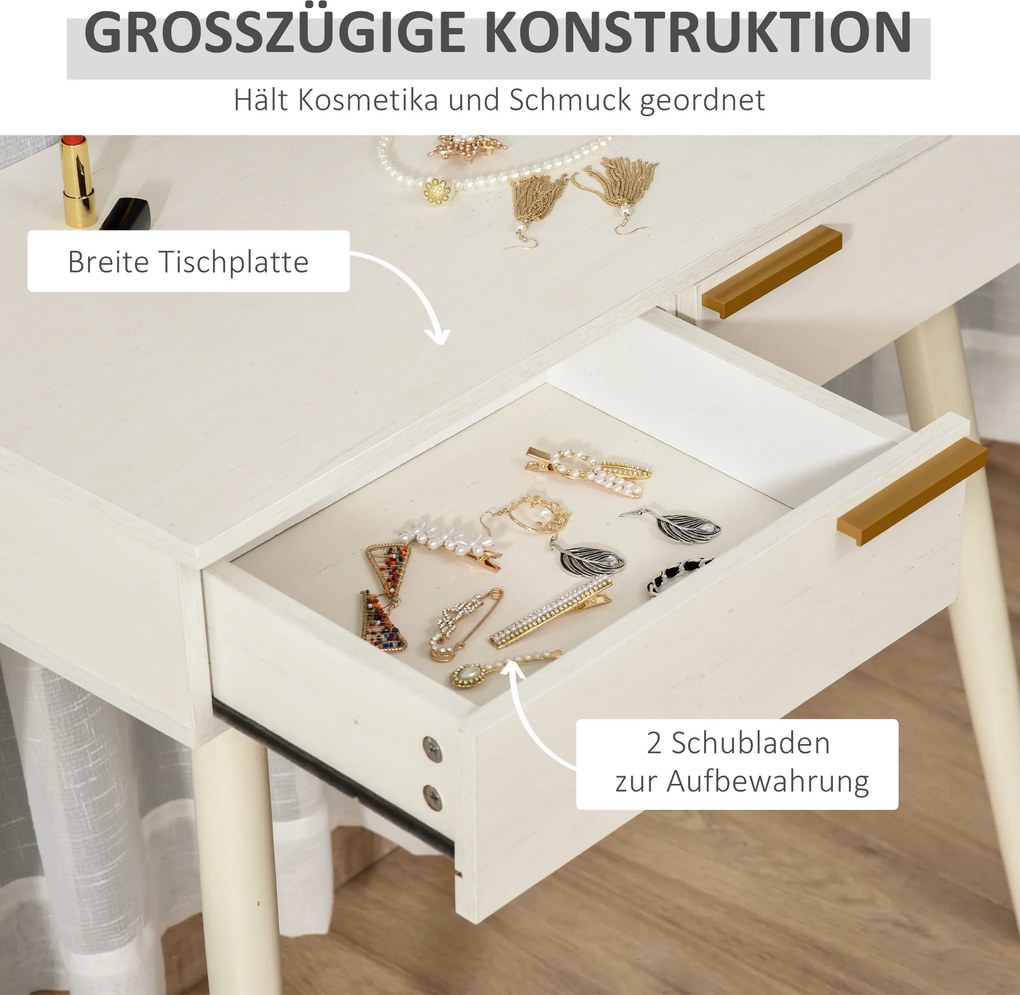 HOMCOM Toaletní stolek s kulatým zrcadlem, líčící stolek se 2 zásuvkami, moderní styl pro ložnici nebo šatnu 80x40x123 cm Bílý