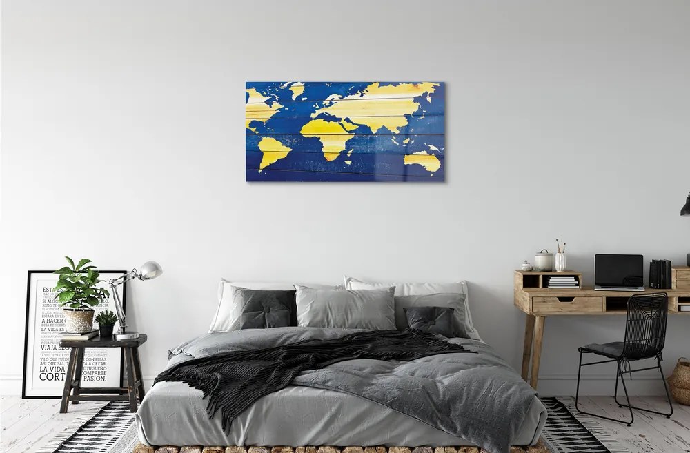 akrylový obraz Map na modré desky 100x50 cm