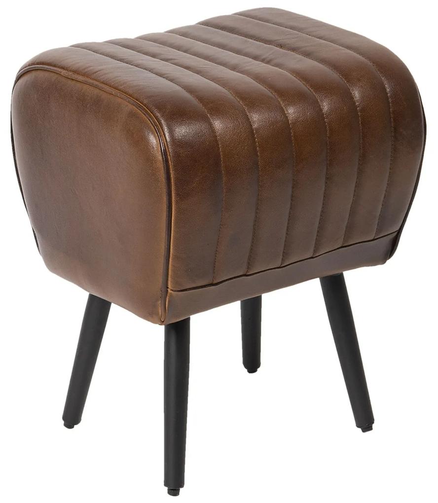 Hnědá kožená stolička / podnožka Alienor - 38*33*48 cm