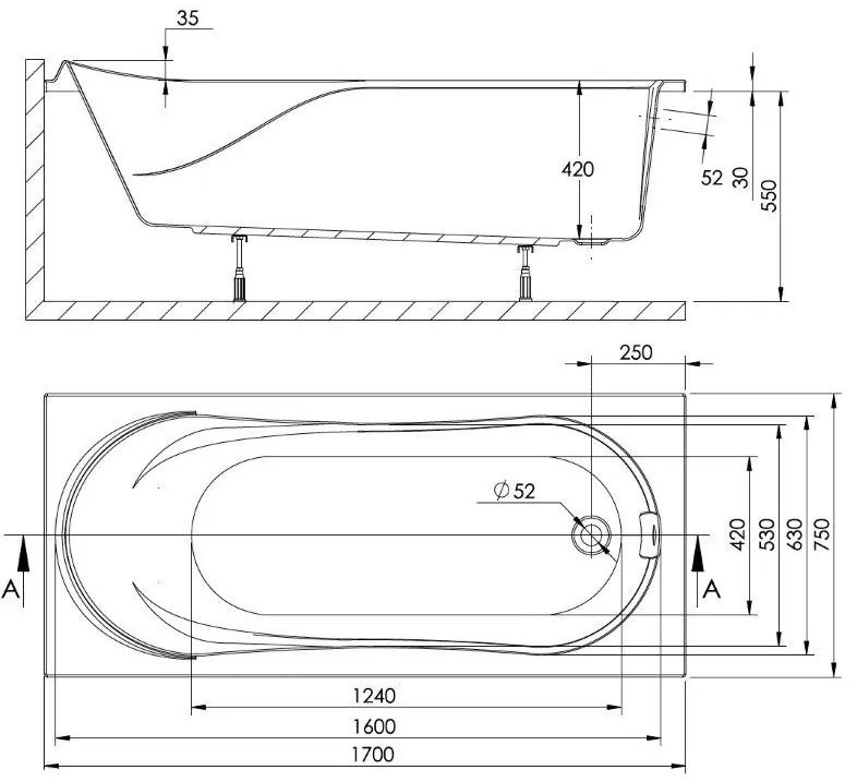 Scansani Wivea akrylátová vana Délka vany: 150cm