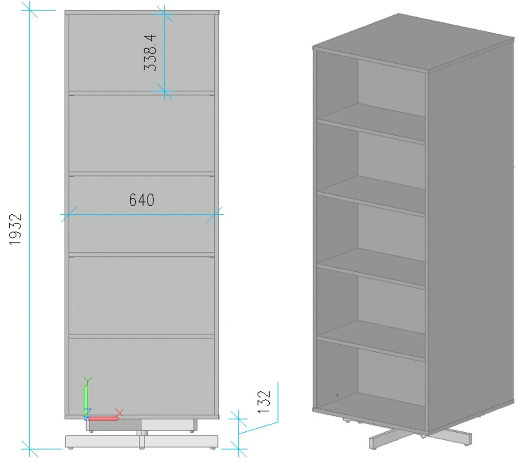 Otočný regál, 680×680×1932 mm, 2x 5 polic, dub přírodní