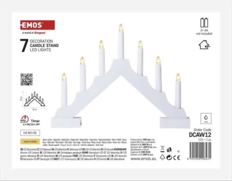 Vánoční osvětlení EMOS DCAW12 ZY1954 LED svícen bílý 2xAA teplá bílá s časovačem