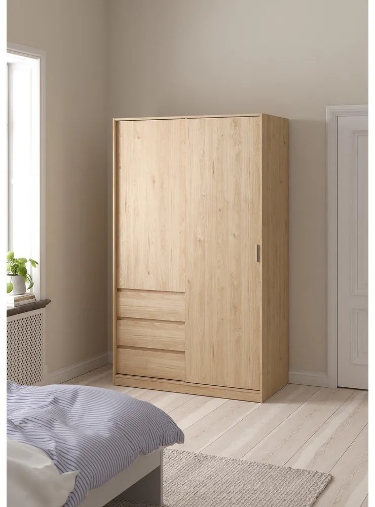 Šatní skříň v dekoru dubu s posuvnými dveřmi v přírodní barvě 119x200x60 cm Naia – Tvilum