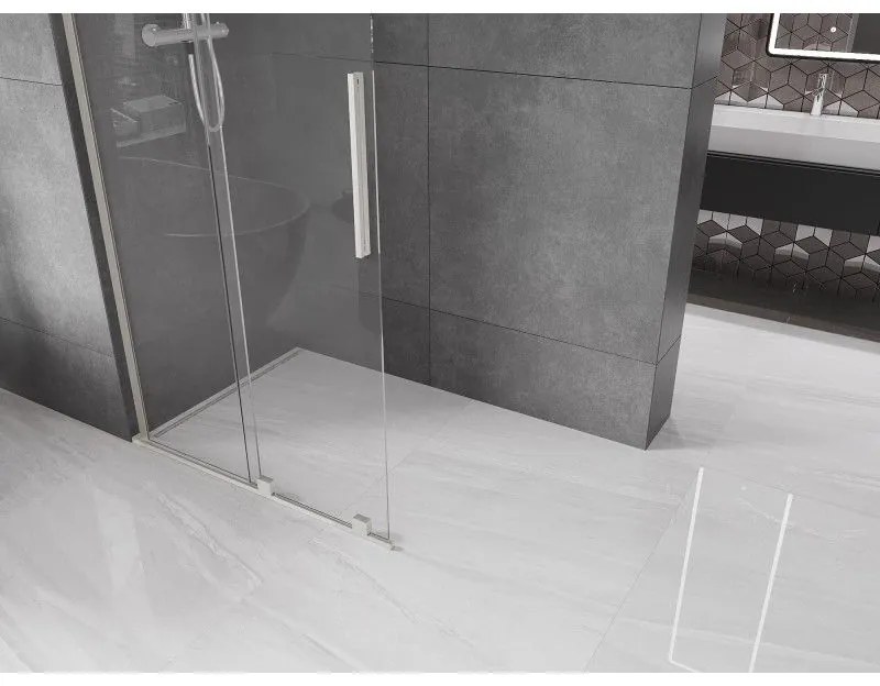 Mexen Velar L, posuvná sprchová zástěna Walk-in 100 x 200 cm, 8mm čiré sklo, broušená ocel, 871-100-003-03-97