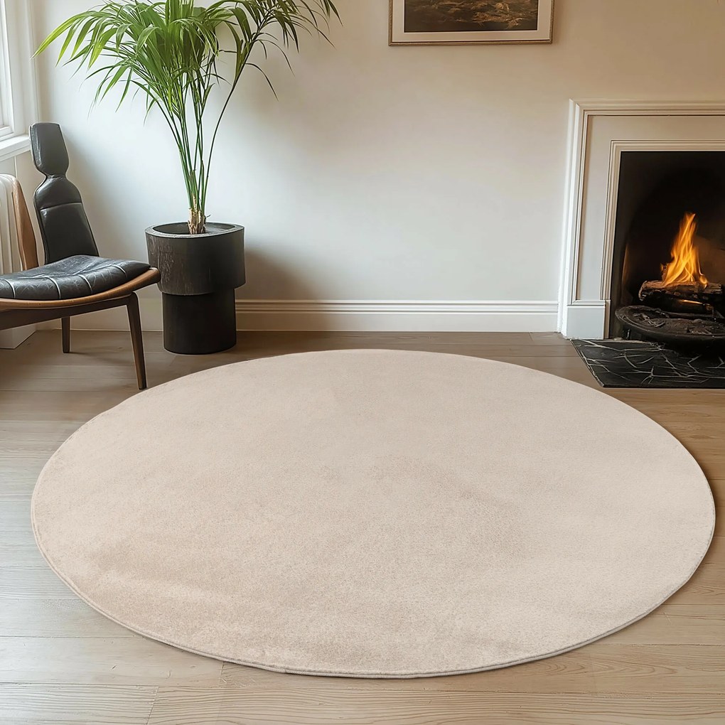 Ayyildiz, Kusový koberec Joy 1400 cream kruh, 160x160 (průměr) kruh, bílá, chodba / předsíň