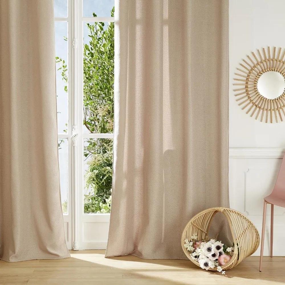 Okenní závěs, kovové obruby na otvorech pro garnýž, béžová barva, vyrobeno z odolného polyesteru, 260x140 cm