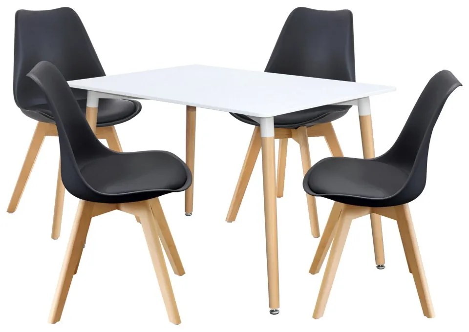 Jídelní stůl 120x80 QUATRO bílý + 4 židle QUATRO černé