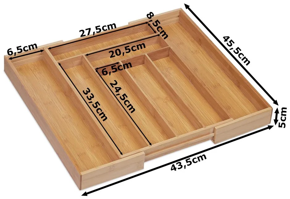 Verk Group Vložka do zásuvky organizér kuchyňských příborů bambus 8 přihrádek xl