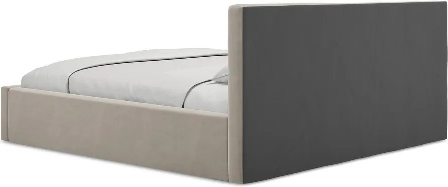 Taupe sametová čalouněná dvoulůžková postel s úložným prostorem s roštem 140x200 cm Hiko – Makamii