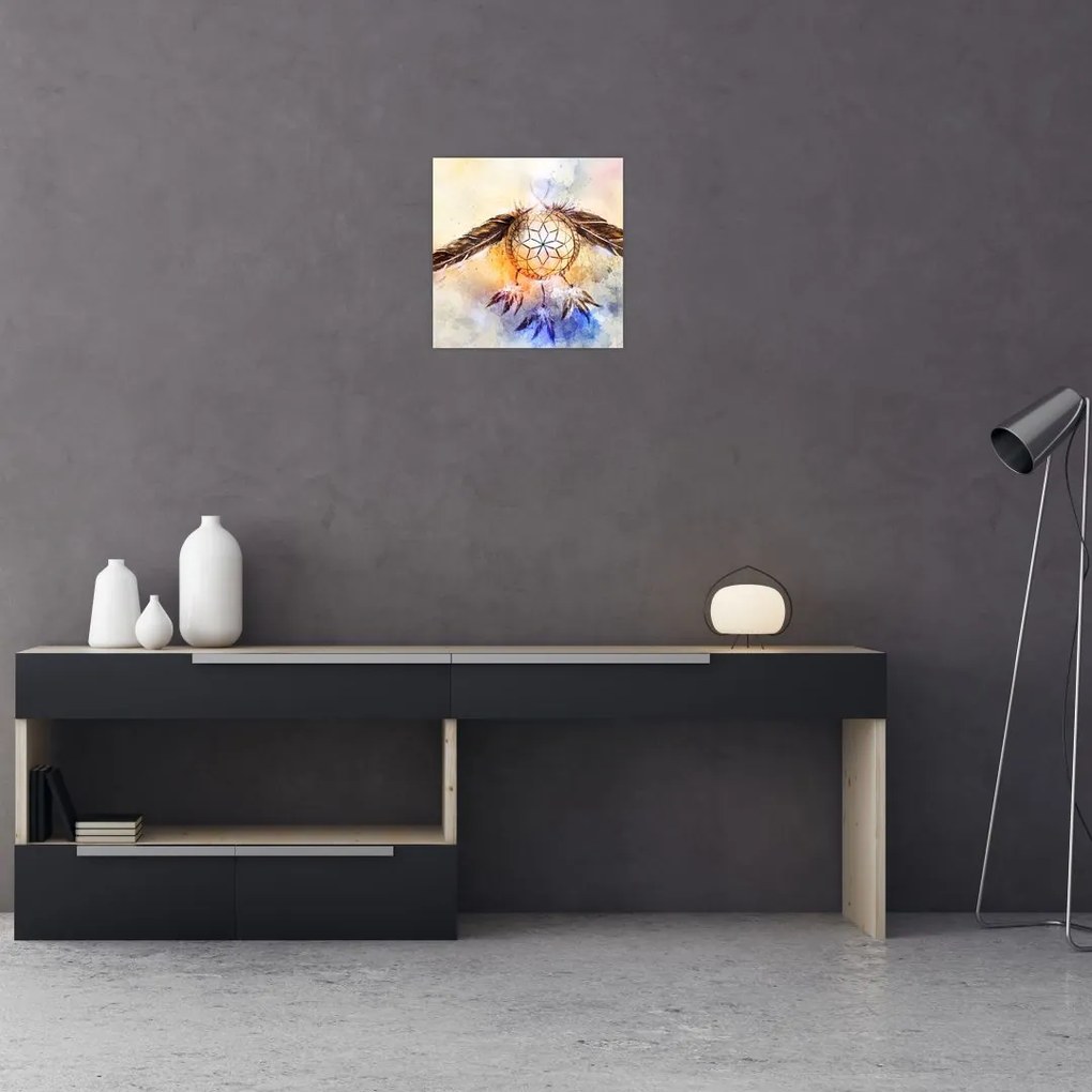 Obraz - Lapač snů s peříčky (30x30 cm)