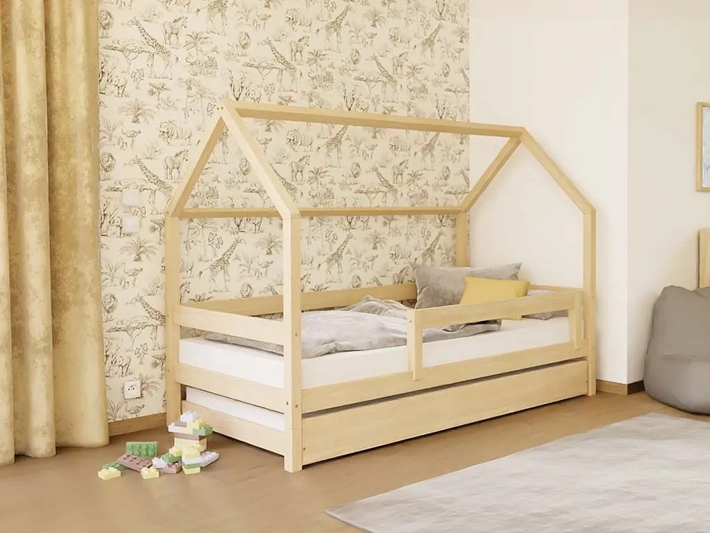 Benlemi Dřevěná výsuvná přistýlka SLEEP pod postel na kolečkách Zvolte barvu: Pastelově růžová, Zvolte rozměr: 90x150 cm (pod postel 90x160 cm), Zvolte typ: Pro postel FENCE