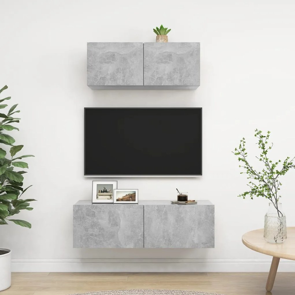 2dílný set TV skříněk betonově šedý kompozitní dřevo 3079122