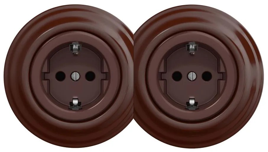 Kliklap - Dvojitá retro zásuvka domovní s rámečkem SCHUKO 230V hnědá 2xKA0035+2xKA0109