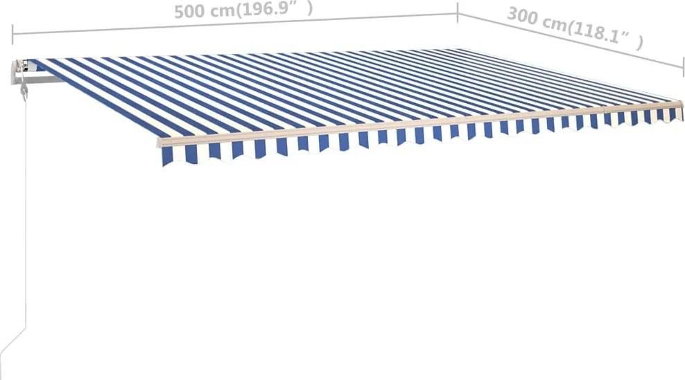 vidaXL Ručně zatahovací markýza se sloupky 5 x 3 m [3069976] Barva: Modro-bílá