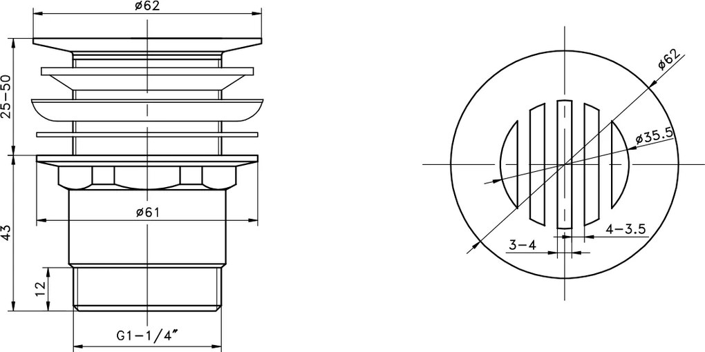 Sapho umyvadlová výpust 5/4 neuzavíratelná 25-50 mm chrom CV2009