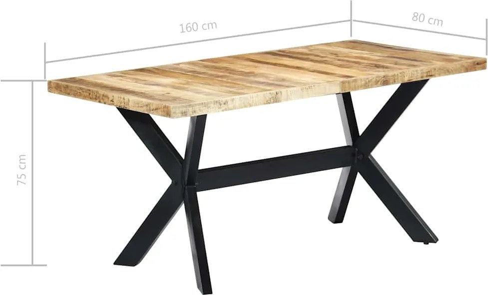 Jídelní stůl 160 x 80 x 75 cm masivní hrubé mangovníkové dřevo 247433