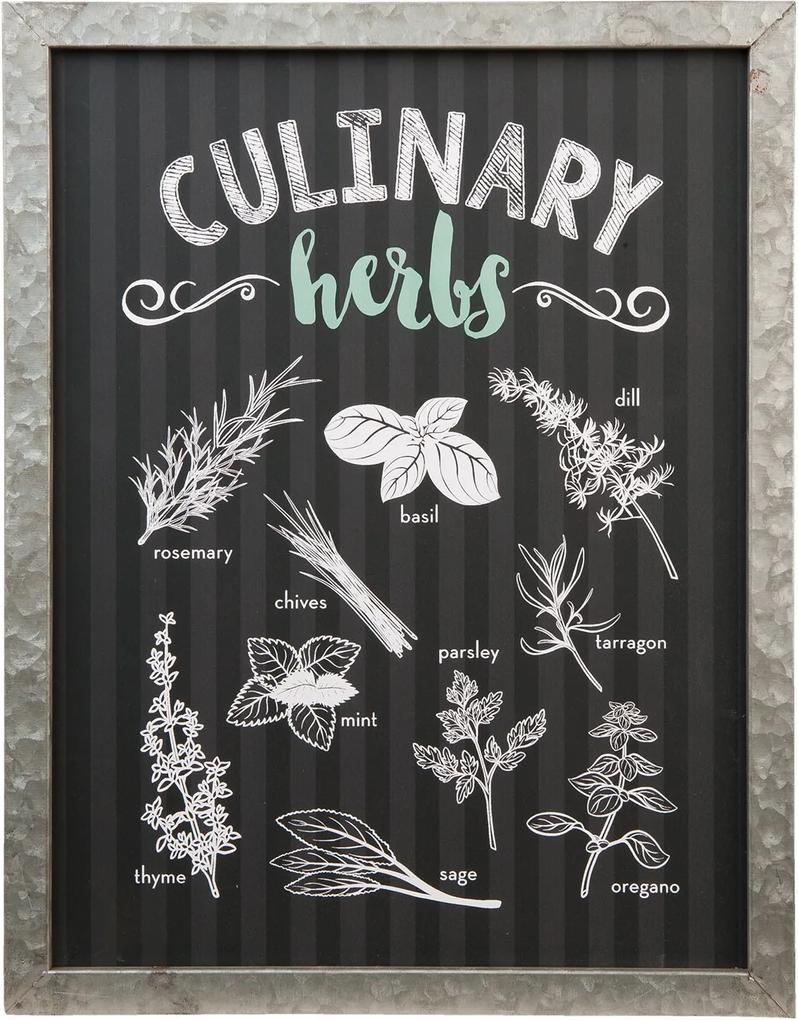 Dřevěná tabule v kovovém rámu Culinary herbs - 35*2*46 cm