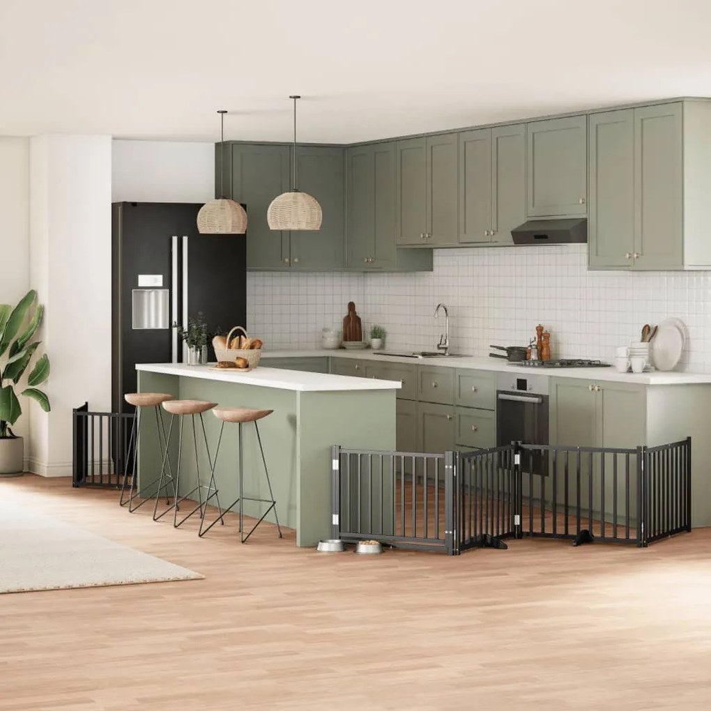 Zábrana pro psy s dvířky skládací 10 panelů černá 800 cm topol 3155739