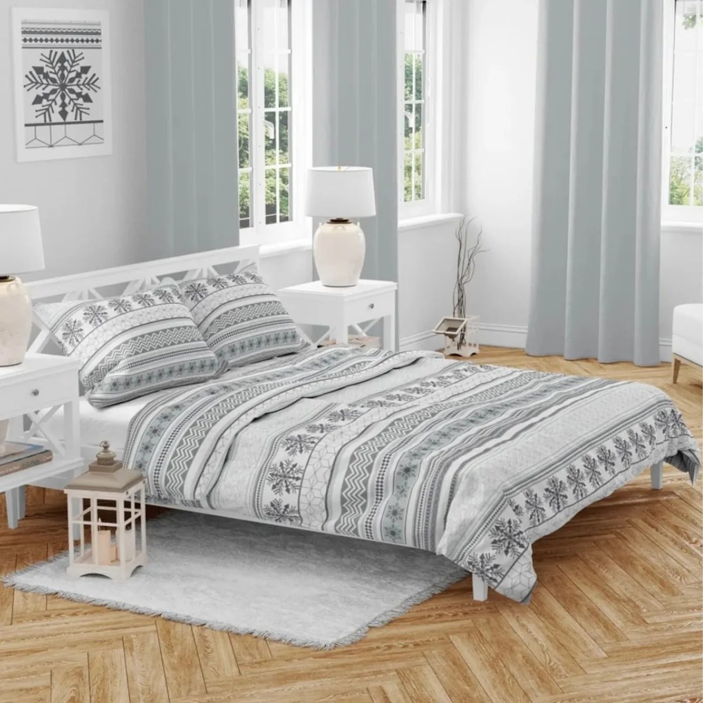 Vánoční povlečení bavlněné Winter šedé TiaHome - 1x Polštář 90x70cm, 1x Přikrývka 140x200cm