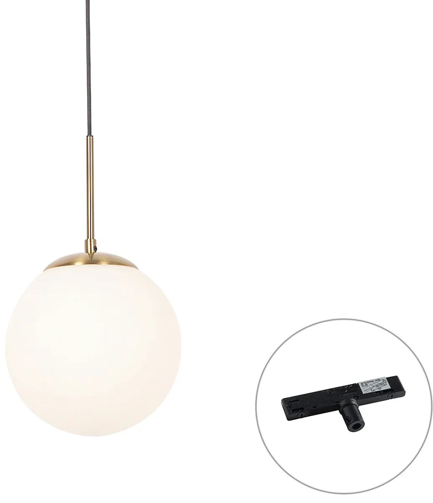Art Deco závěsná lampa zlatá s opálovým sklem vč. černého jednofázového kolejnicového adaptéru - Slimline Flore
