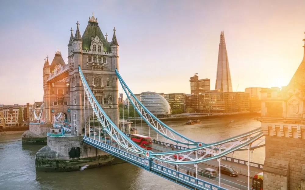 Vícedílný obraz Tower Bridge Při Východu Slunce Nedostatek Nedostatek Přírodní plátno 240x150