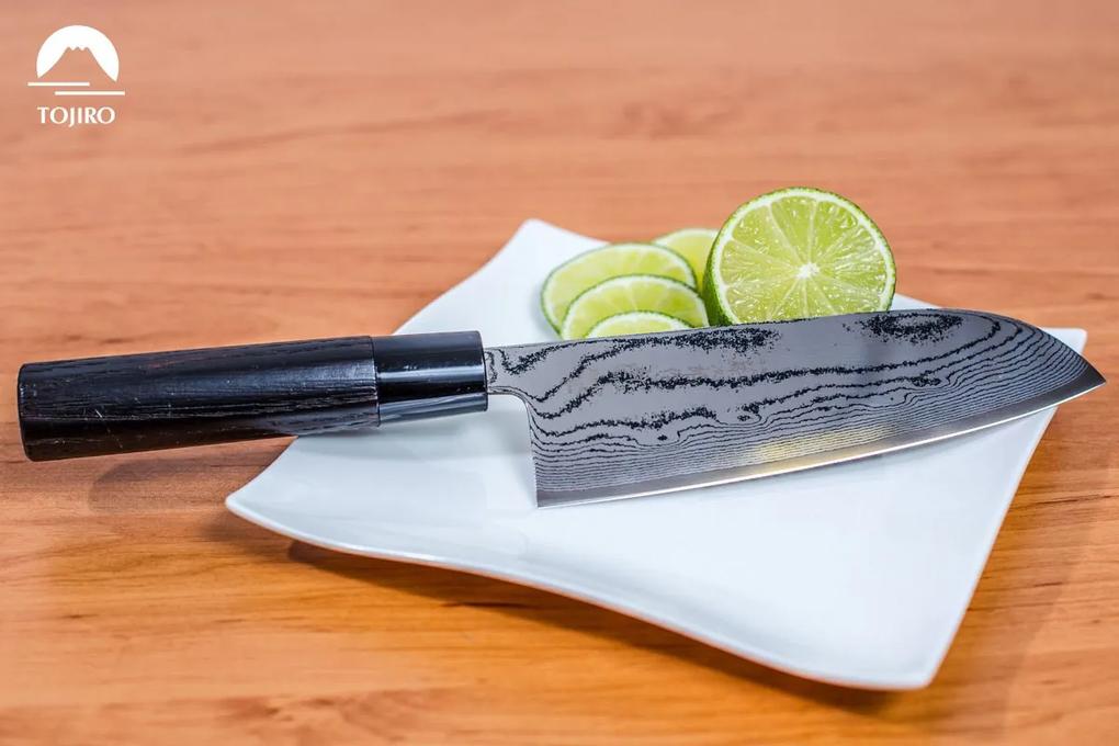TOJIRO Shippu Black japonský damascenský nůž SANTOKU leštěný 165 MM (FD-1597)