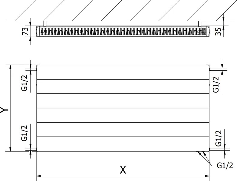 Mexen, Panelový radiátor Mexen Line CVL21 500 x 1600 mm, spodní připojení, 1613 W, bílý - W621L-050-160-00