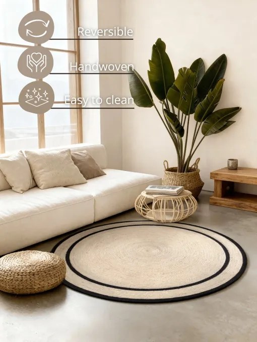 Koberec Hanse Home LINA přírodní / sloní kost / černý kruh