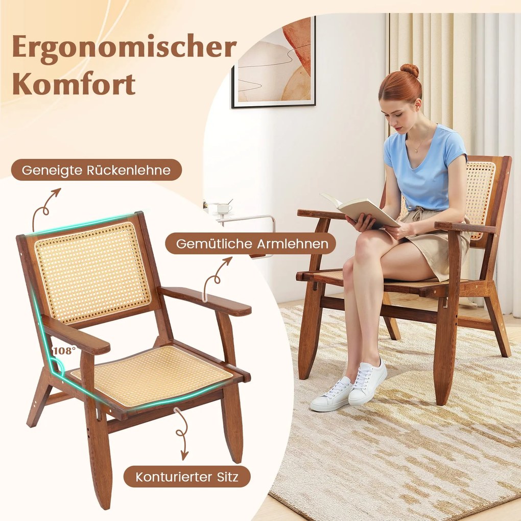 Costway Ratanové křeslo s přízvukem a ergonomickou opěrkou a područkou bambusové