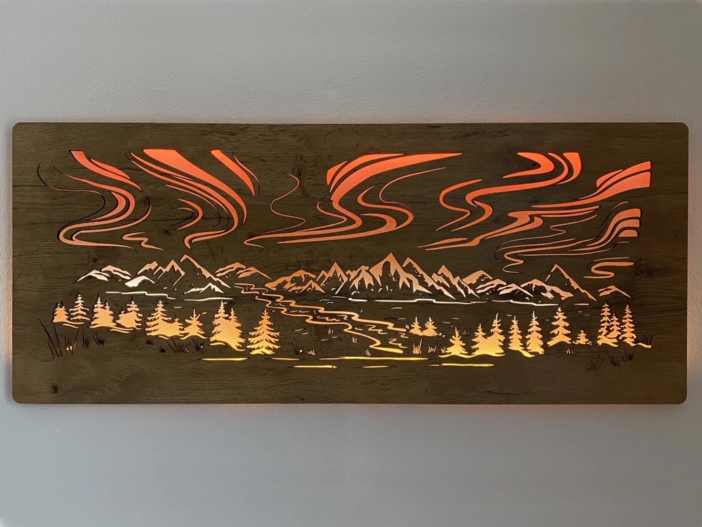Li-Go "Polární záře" světelný obraz RGBW s baterií 120x50cm provedení povrchu: ořech