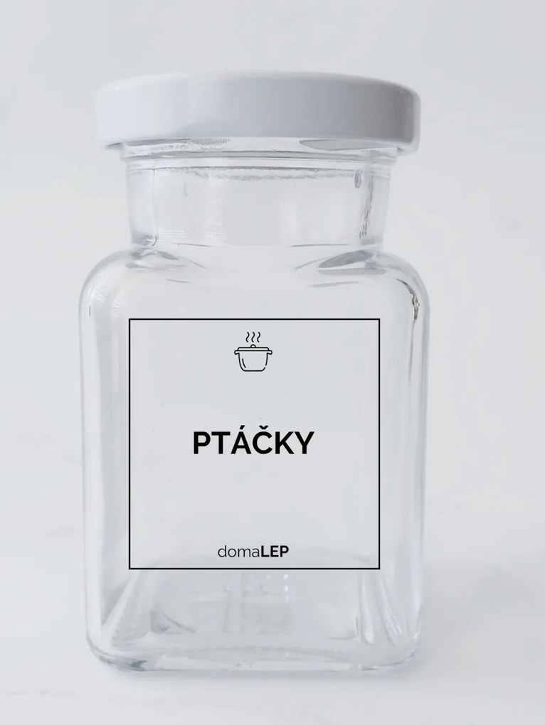 Samolepka na kořenky PTÁČKY průhledná 5 × 5 cm tučné písmo