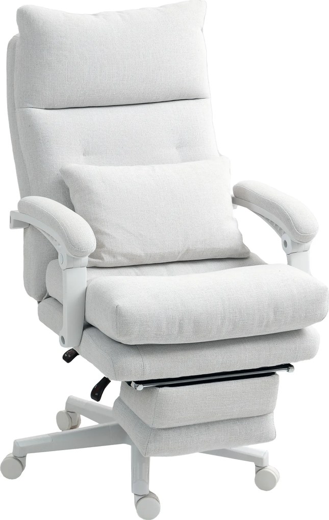 HOMCOM Ergonomická kancelářská židle s bederní oporou, vysokým opěrákem, podnožkou, výškově nastavitelná otočná židle s vzhledem lnu, polstrovaná poč…