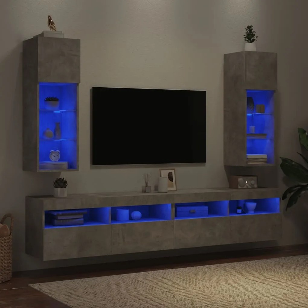 vidaXL TV skříňky s LED osvětlením 2 ks 30,5 x 30 x 90 cm [837008] Barva: Betonová šedá