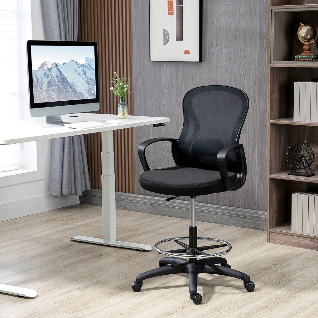 Vinsetto Kancelářská židle s vysokým opěrákem - nastavitelná, rozměry 59 Š x 65 H x 124 V cm, 360° otáčecí, prodyšná černá síťovina
