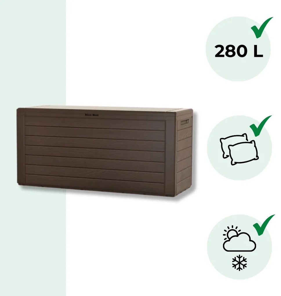 Prosperplast Úložný box WOODEBOX, 280L, 120x46x57cm, tmavě hnědá