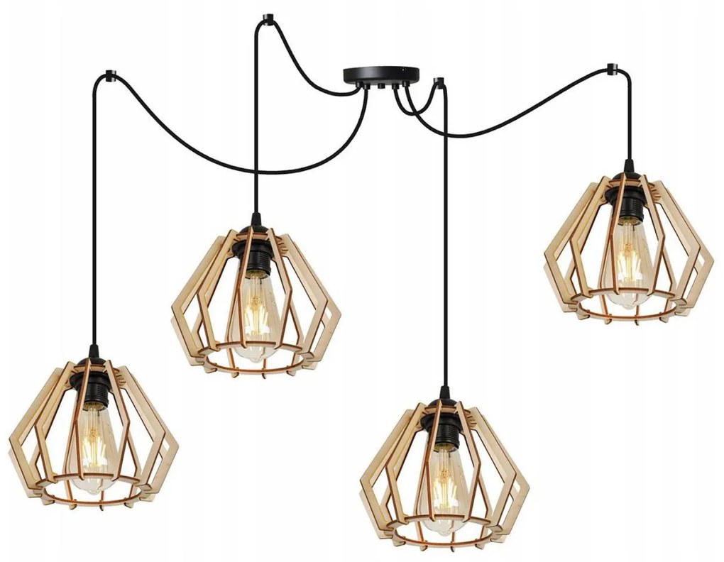 Light for home - Originální dřevěná lampa Spider ve stylu Boho SPIDER TIMBER 2360/4, 4x60W, E27, Černá