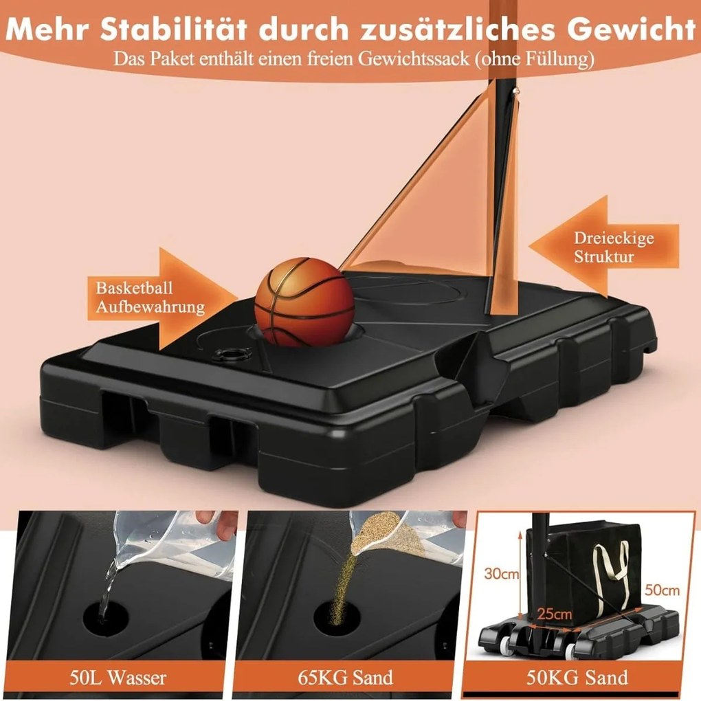 Costway Nastavitelný basketbalový koš 245–305 cm, černý