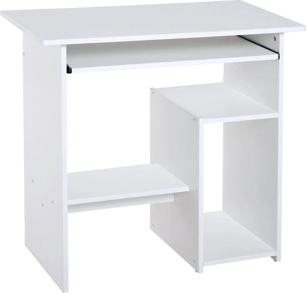 HOMCOM Úsporný stůl pro domov a kancelář, moderní počítačový stůl, držák CPU, dřevěná klávesnicová police, 80x45x75cm, bílý