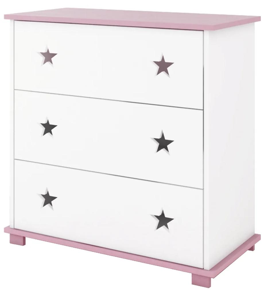 BabyBeds Dětská komoda - hvězdičky Barevné provedení: Růžová  nábytkářské lamino 80 cm x 48 cm x 87 cm